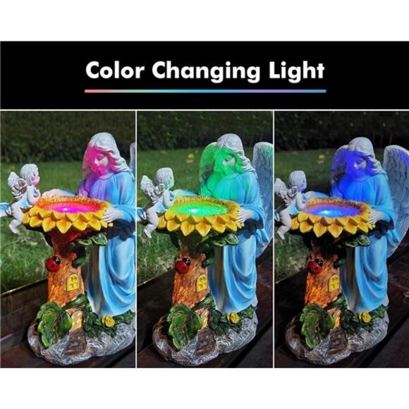 Accents | Solar Garden Statue Angel Outdoor Decor W Color Changing ...